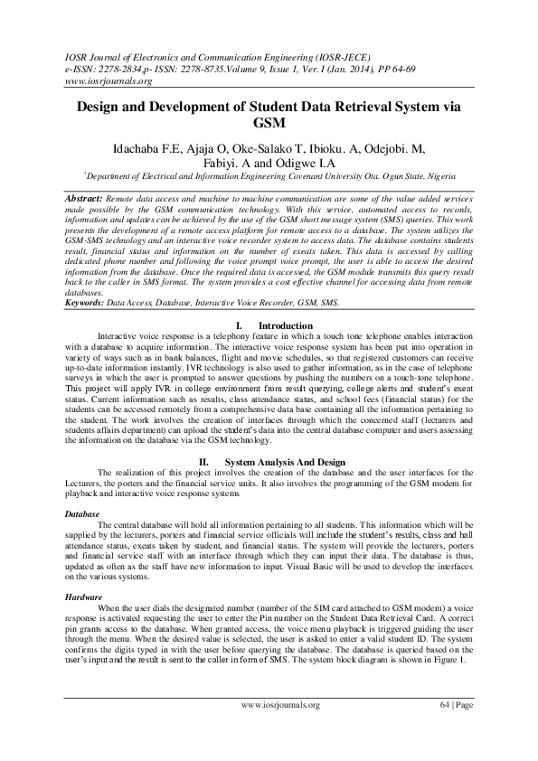 (PDF) Design and Development of Student Data Retrieval System via GSM