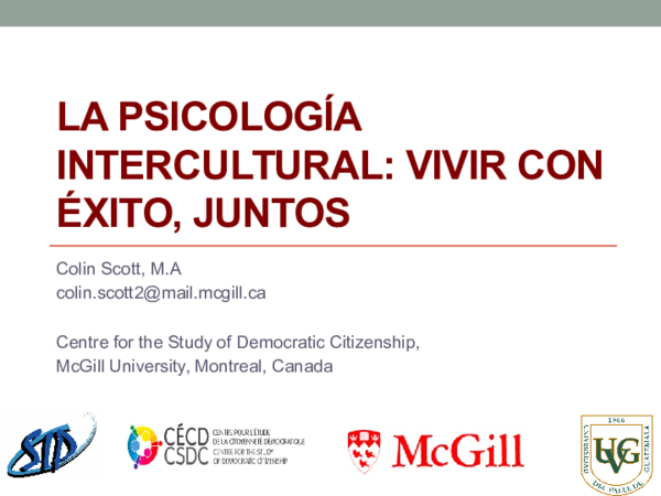 (PPT) La Psicología Intercultural: Vivir con éxito, juntos
