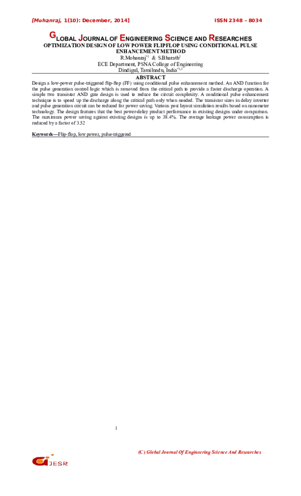 Optimization Design Of Low Power Flipflop Using Conditional Pulse Enhancement Method