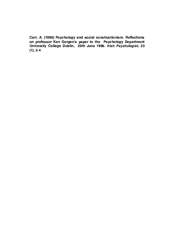 (PDF) Carr, A. (1996) Psychology and social constructionism ...