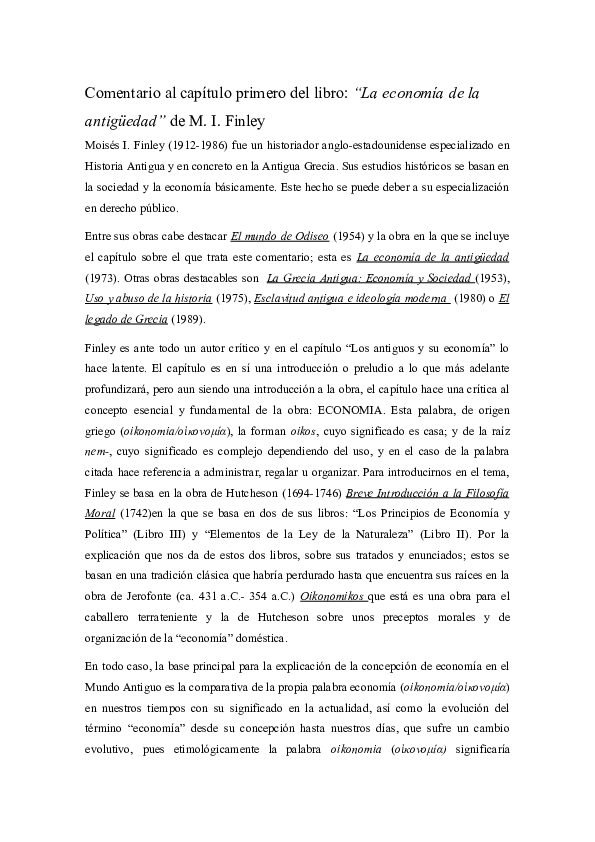 (DOC) Comentario al capítulo primero del libro: “La economía de la ...