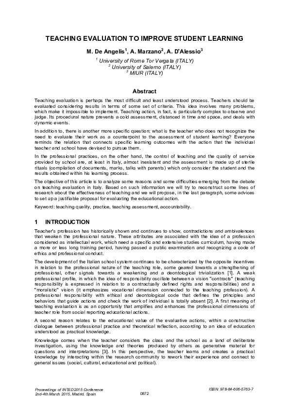 (PDF) TEACHING EVALUATION TO IMPROVE STUDENT LEARNING