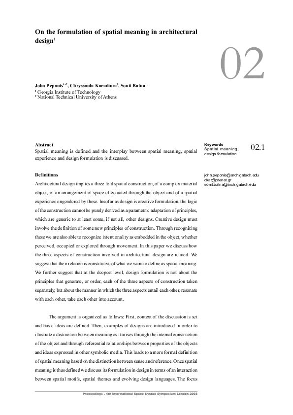 (PDF) On the formulation of spatial meaning in architectural design