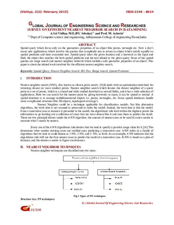 Survey On Efficient Nearest Neighbor Search In Data Mining Gjesr Journal