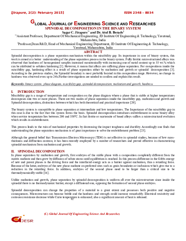 Spinodal Decomposition In The Binary System