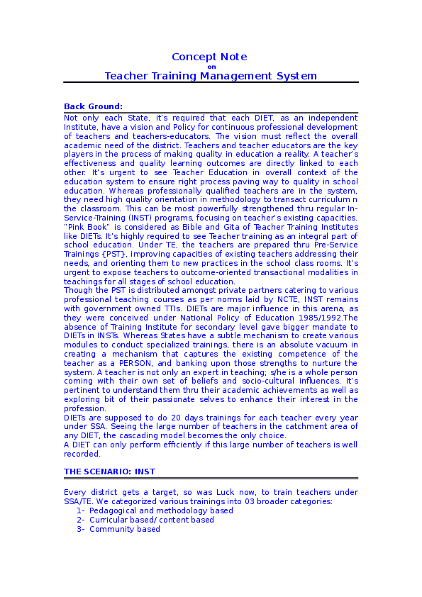 (DOC) Concept note on Teacher Training Management system (TMS)