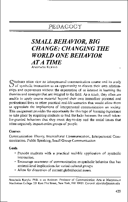 (PDF) Small Behavior, Big Change: Changing the World One Behavior at a Time