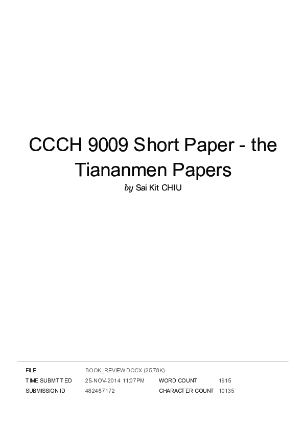 (PDF) CCCH9009 book report - the Tiananmen Papers