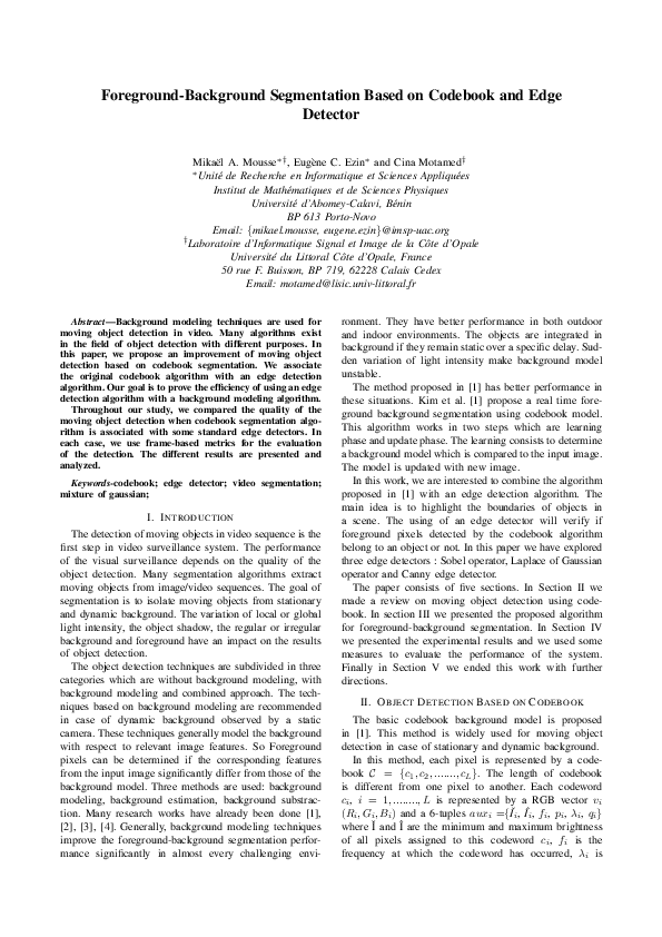 Foreground Background Segmentation Based On Codebook And Edge Detector
