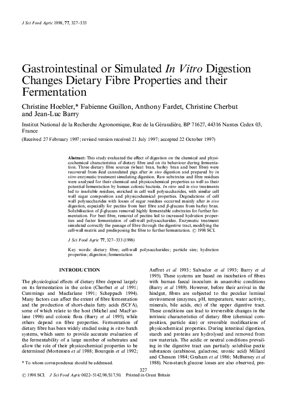 (PDF) Gastrointestinal or simulated in vitro digestion changes dietary ...