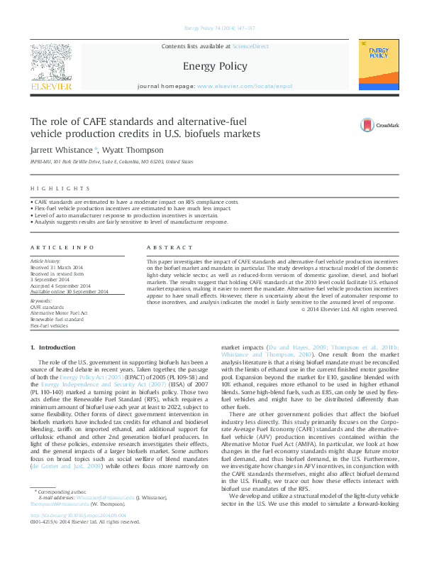 (PDF) The role of CAFE standards and alternative-fuel vehicle ...