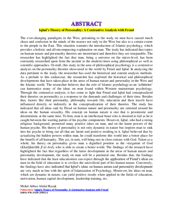(PDF) Abstract on 'Iqbal’s Theory of Personality: A Contrastive ...