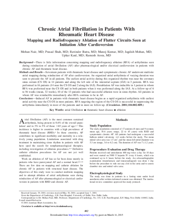 (PDF) Chronic Atrial Fibrillation in Patients With Rheumatic Heart Disease Mapping and ...