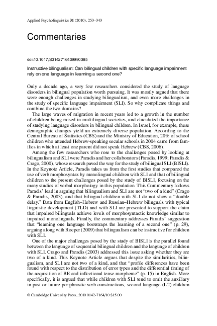(PDF) Instructive bilingualism: Can bilingual children with specific language impairment rely on ...
