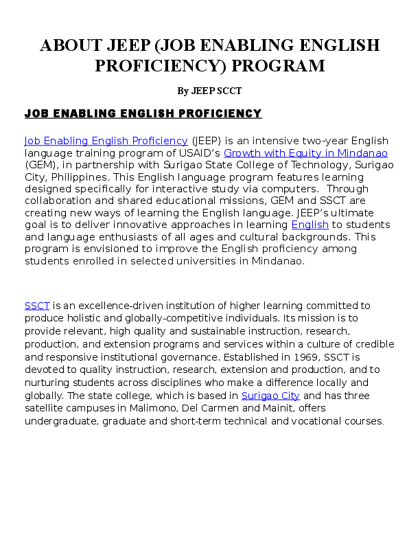 (DOC) ABOUT JEEP (JOB ENABLING ENGLISH PROFICIENCY) PROGRAM