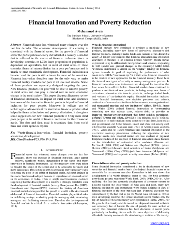 (PDF) Financial Innovation and Poverty Reduction