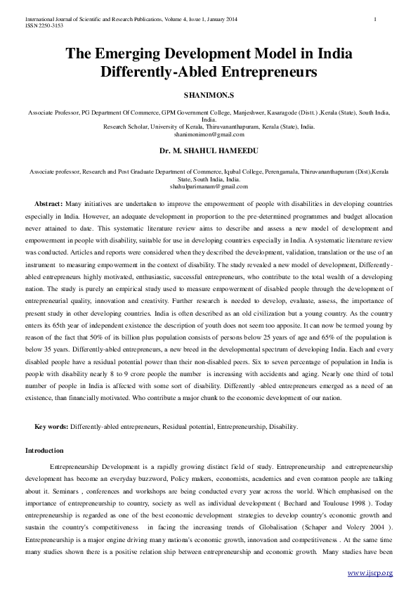 (PDF) The Emerging Development Model in India Differently-Abled ...