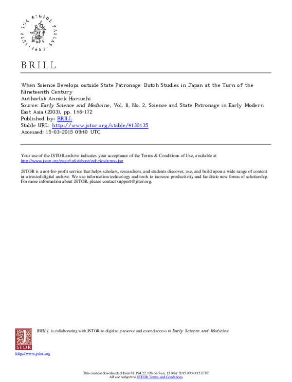 (PDF) When Science Develops Outside State Patronage: Dutch Studies in ...