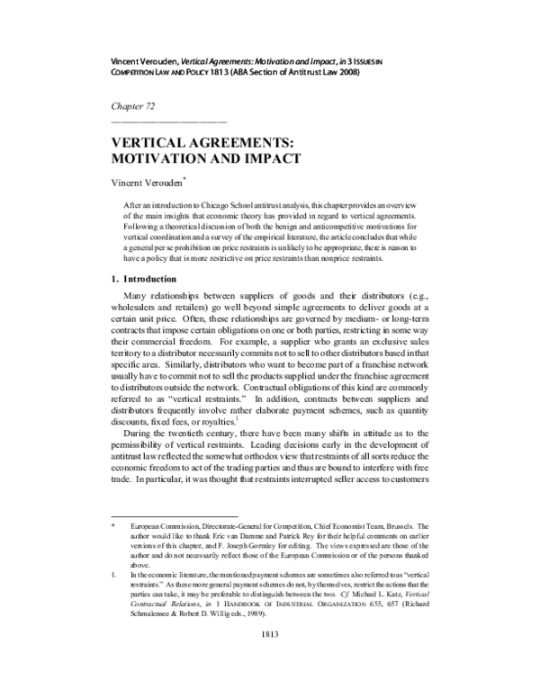 (PDF) Vertical Agreements: Motivation and Impact