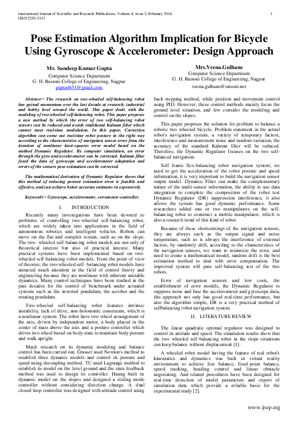 Pdf Real Time Pose Estimation For Self Balancing Robots 