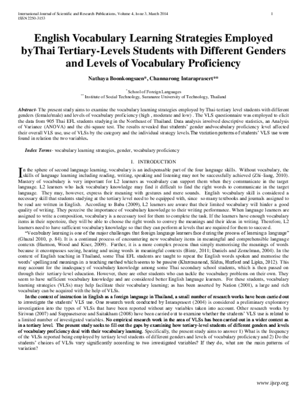 PDF English Vocabulary Learning Strategies Employed ByThai Tertiary pdf-english-vocabulary-learning-strategies-employed-bythai-tertiary