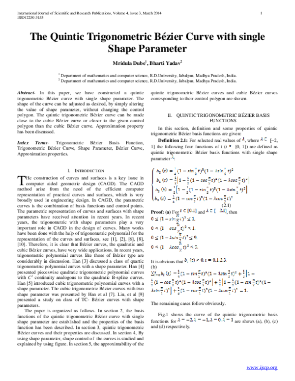 (PDF) The Quintic Trigonometric Bézier Curve with single Shape Parameter