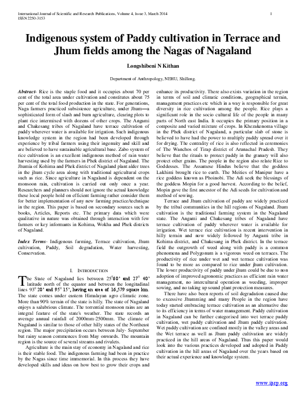 (PDF) Indigenous system of Paddy cultivation in Terrace and Jhum fields ...