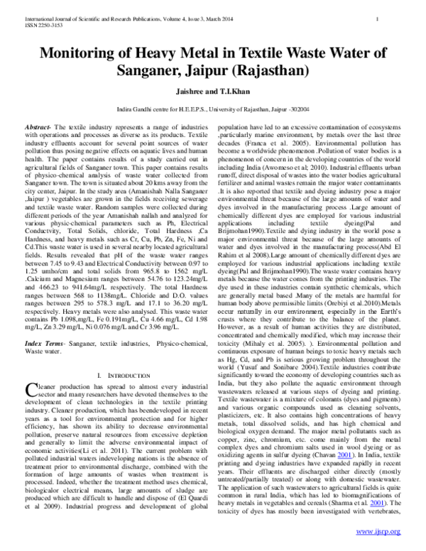 (PDF) Monitoring of Heavy Metal in Textile Waste Water of Sanganer ...
