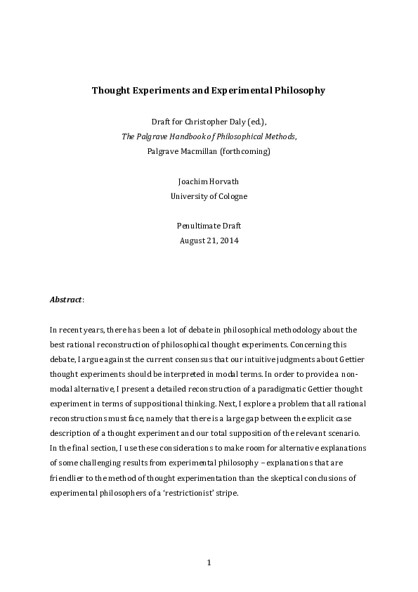 (PDF) Thought Experiments and Experimental Philosophy