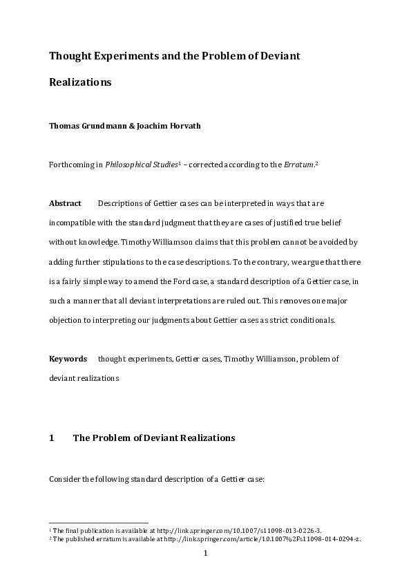 (PDF) Thought Experiments and the Problem of Deviant Realizations