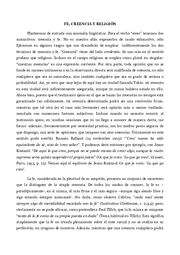 (DOC) FE, CREENCIA Y RELIGIÓN