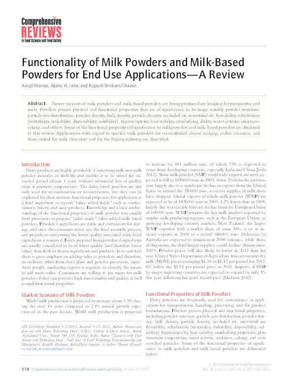(PDF) Functionality of Milk Powders and Milk-Based Powders for End Use ...