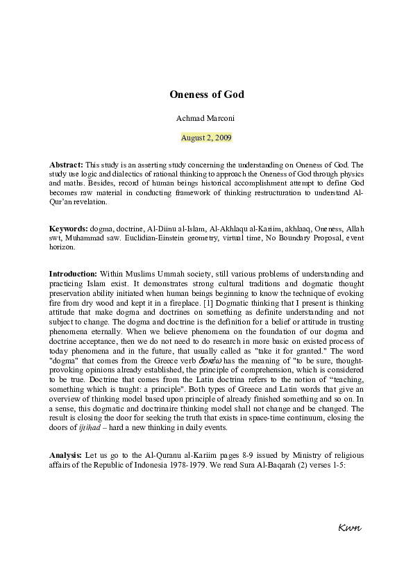 (PDF) Oneness of God