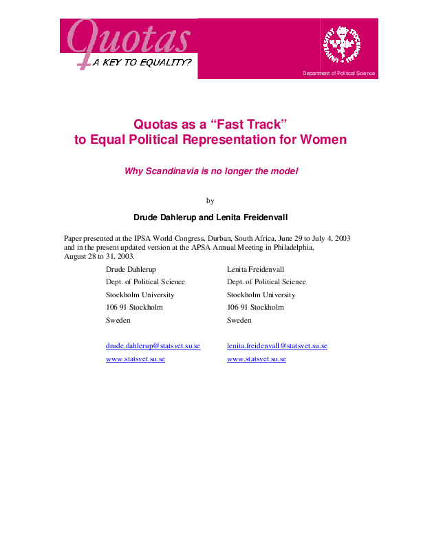 (PDF) Quotas as a "Fast Track" to Equal Political Representation for Women