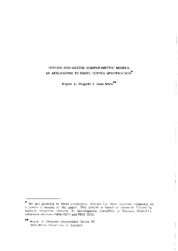 Pdf Testing Non Nested Semiparametric Models An Application To Engel