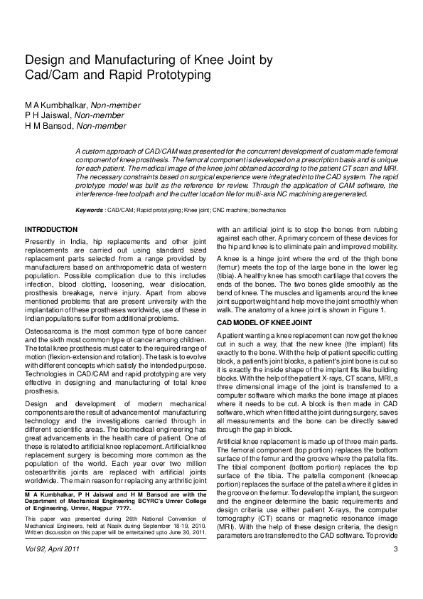 Pdf Design And Manufacturing Of Knee Joint By Cad Cam And Rapid