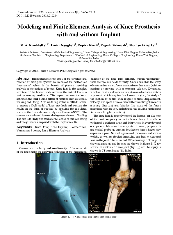 (PDF) Modeling and Finite Element Analysis of Knee Prosthesis with and without Implant