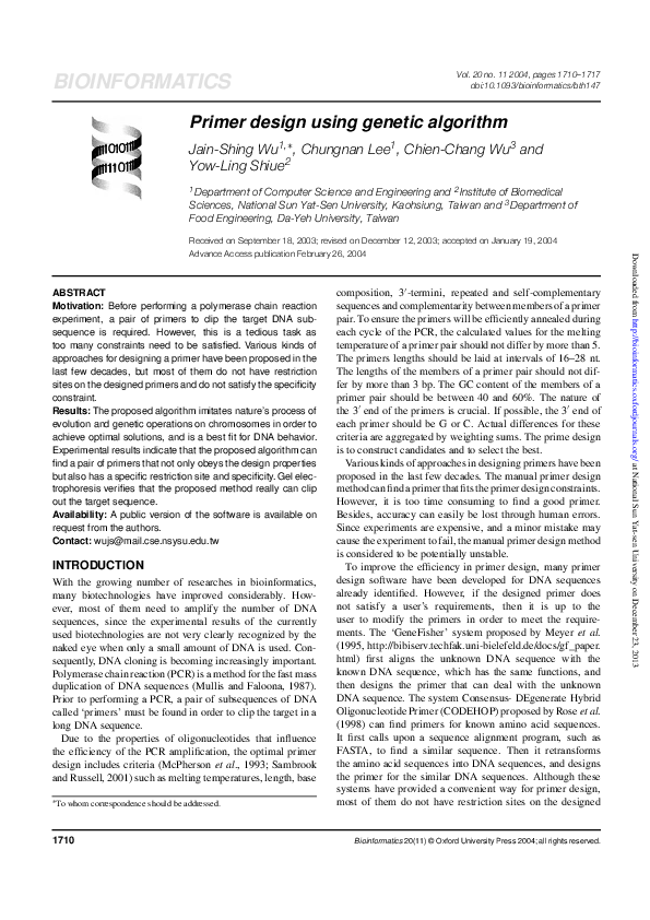 (PDF) Primer design using genetic algorithm (PDF) Primer design using genetic algorithm