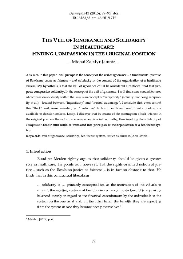 (PDF) The Veil of Ignorance and Solidarity in Healthcare: Finding ...