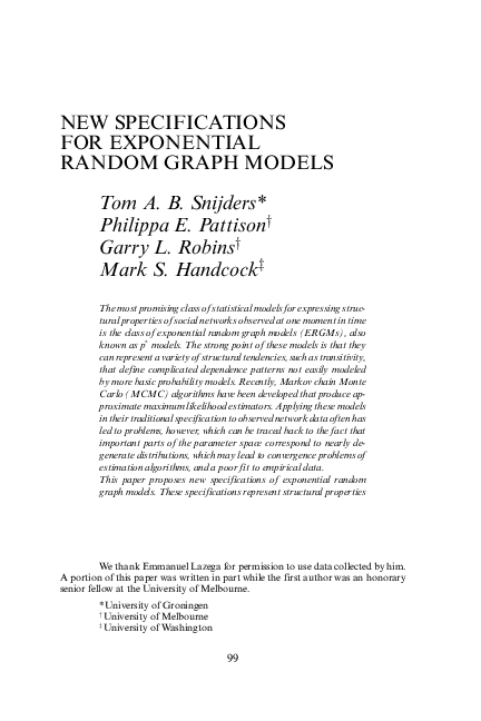 Pdf New Specifications For Exponential Random Graph Models