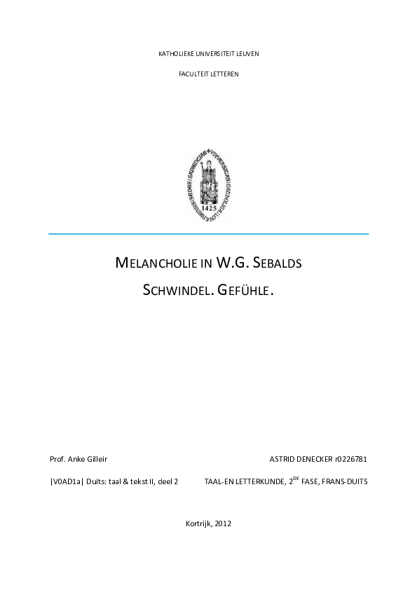 (PDF) MELANCHOLIE IN W.G. SEBALDS SCHWINDEL. GEFÜHLE