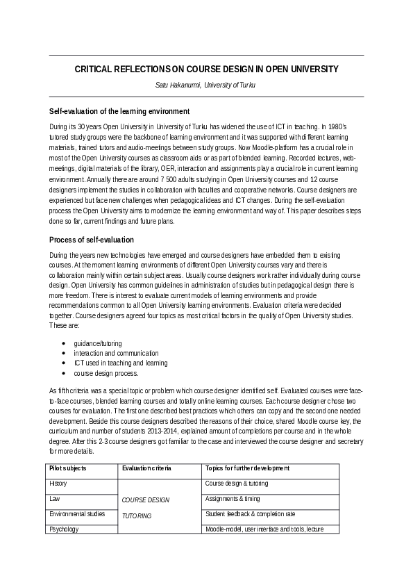 (DOC) Critical Reflections on Course Design in Open University