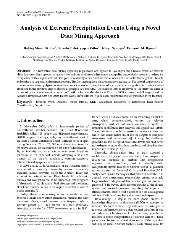 (PDF) Analysis of Extreme Precipitation Events Using a Novel Data Mining Approach
