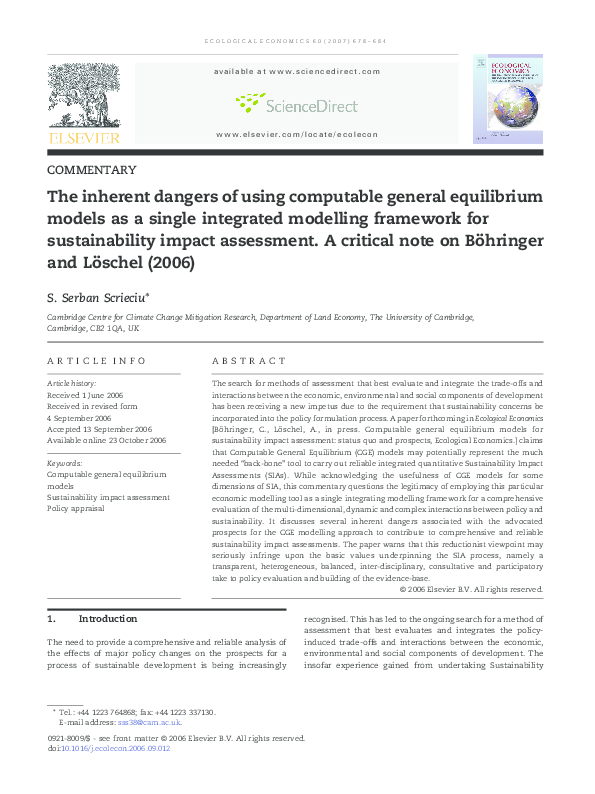 (PDF) How Useful are Computable General Equilibrium Models for ...