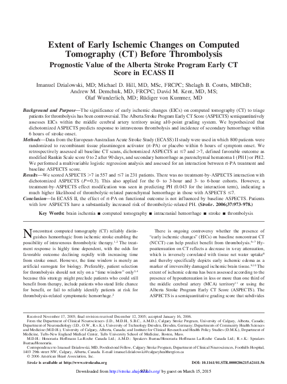 (PDF) Extent of Early Ischemic Changes on Computed Tomography (CT ...