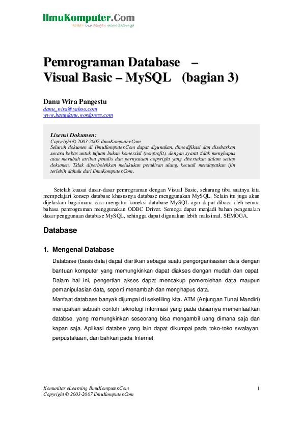 (PDF) Pemrograman Database