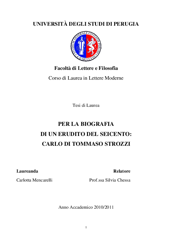 (PDF) Per la biografia di un erudito del Seicento: Carlo di Tommaso Strozzi