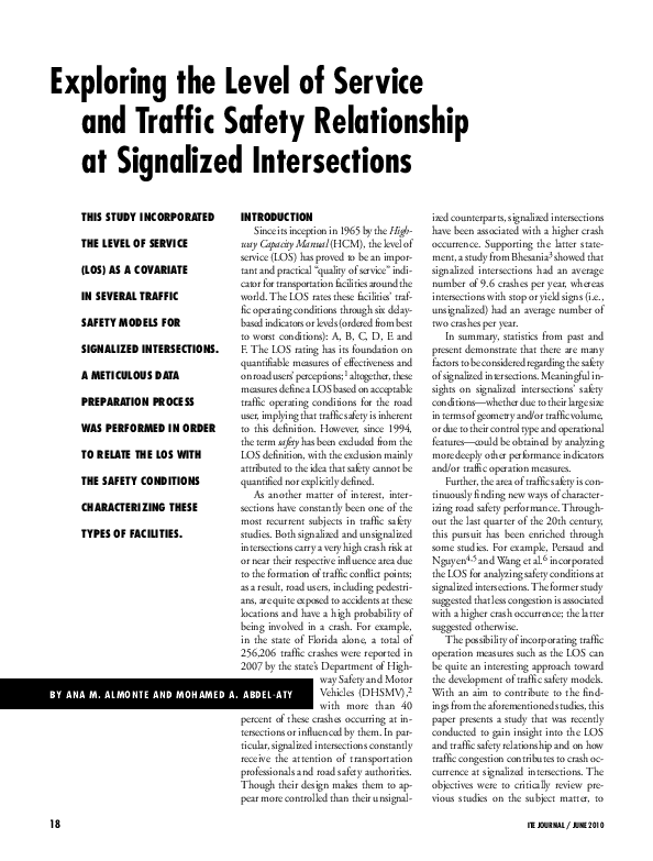 (PDF) Exploring the Level-of-Service and Traffic Safety Relationship at Signalized Intersections