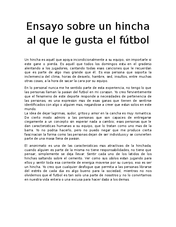 (DOC) Ensayo sobre un hincha al que le gusta el fútbol
