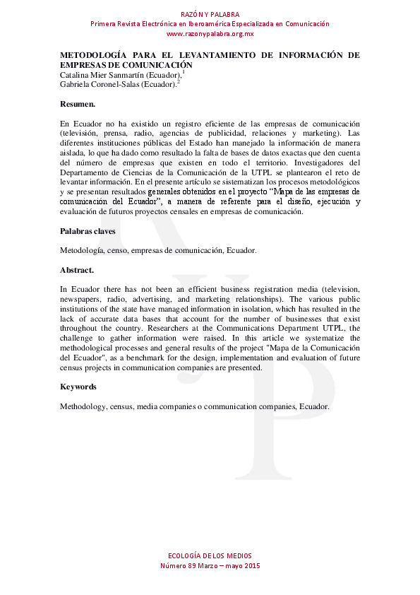 (PDF) Metodología para el levantamiento de información de empresas de comunicación